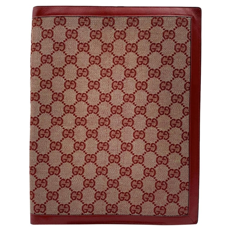 Gucci Vintage Red monogram Canvas Agenda Notebook Cover For Sale at 1stDibs