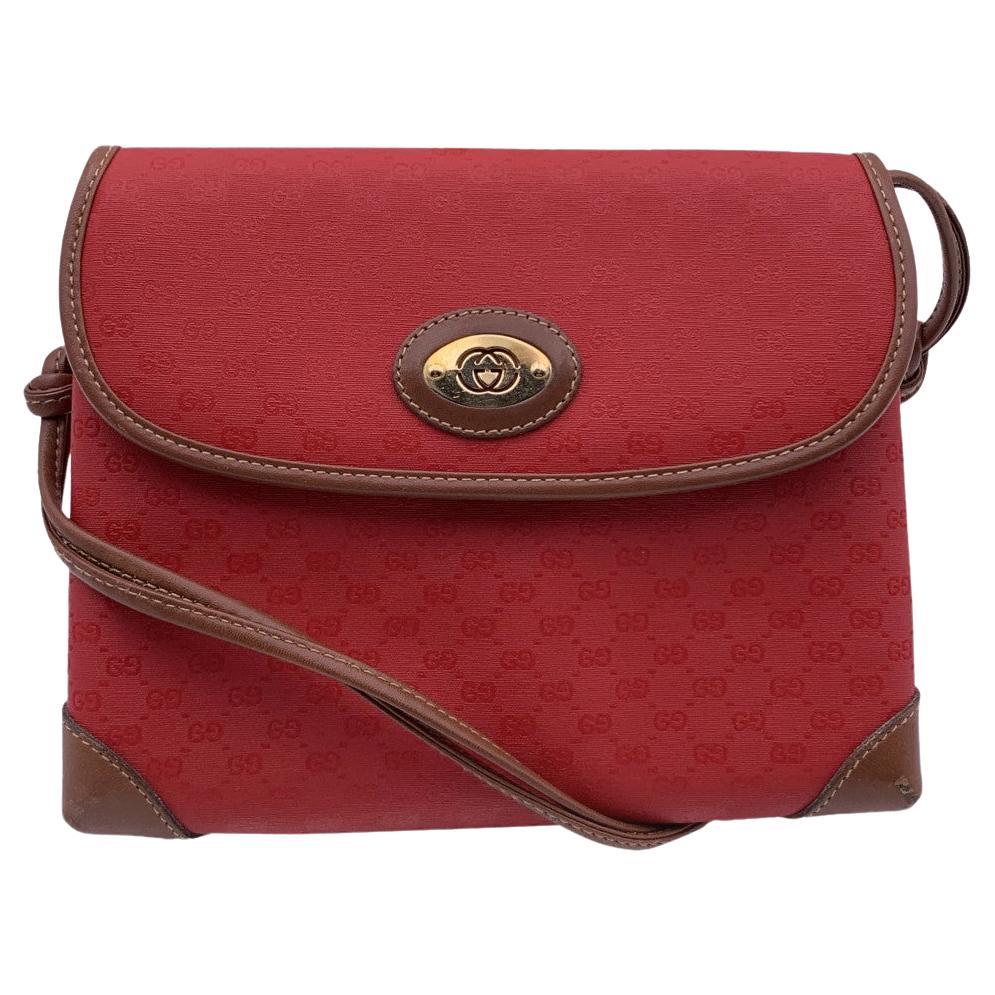 Gucci Vintage Red Monogram Canvas Small Messenger Shoulder Bag For Sale ...