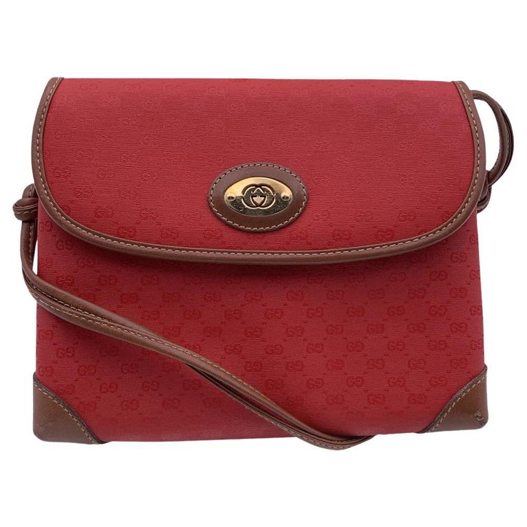 Gucci Vintage Red Monogram Canvas Small Messenger Handbag For Sale at ...