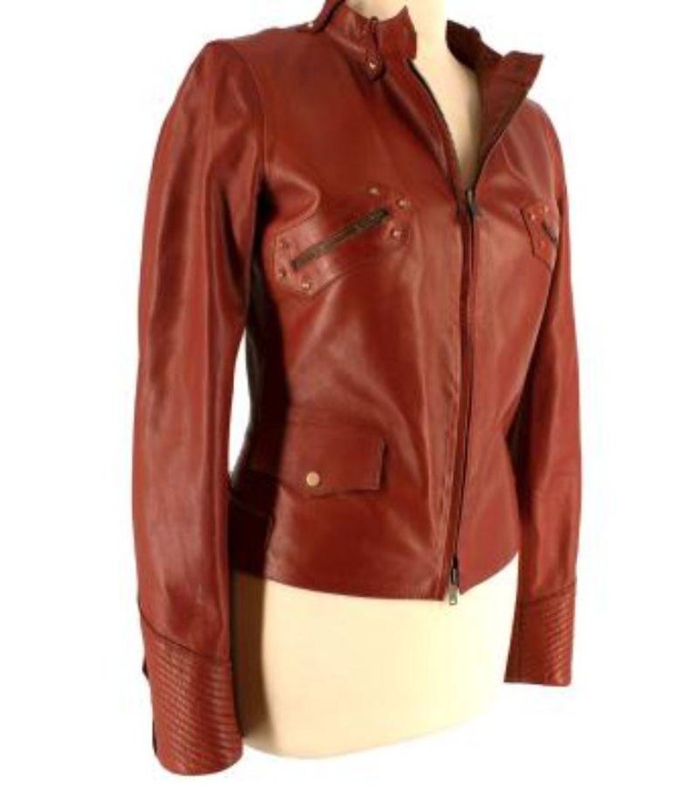Gucci Vintage Red Studded Leather Biker Jacket For Sale at 1stDibs
