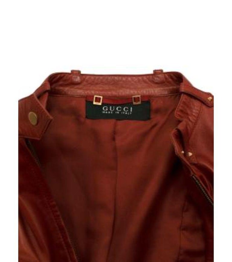 Gucci Vintage Red Studded Leather Biker Jacket For Sale at 1stDibs