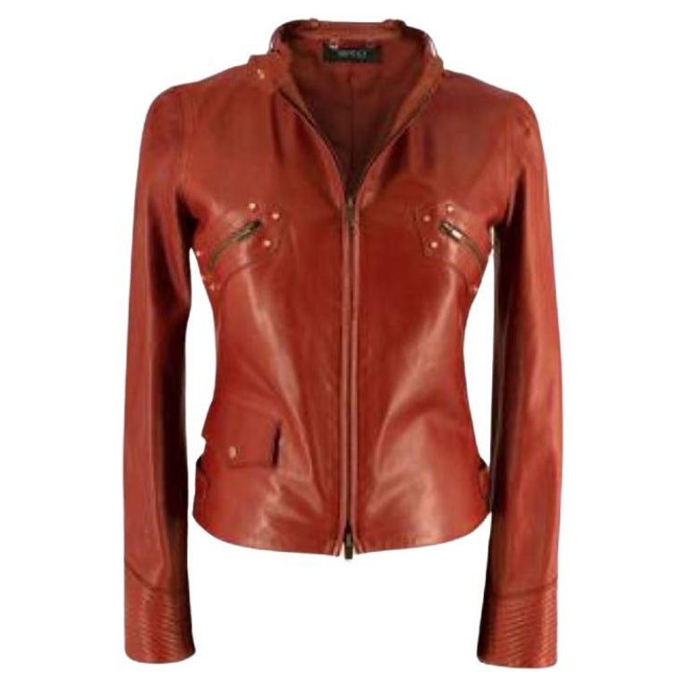 Gucci Vintage Red Studded Leather Biker Jacket For Sale at 1stDibs
