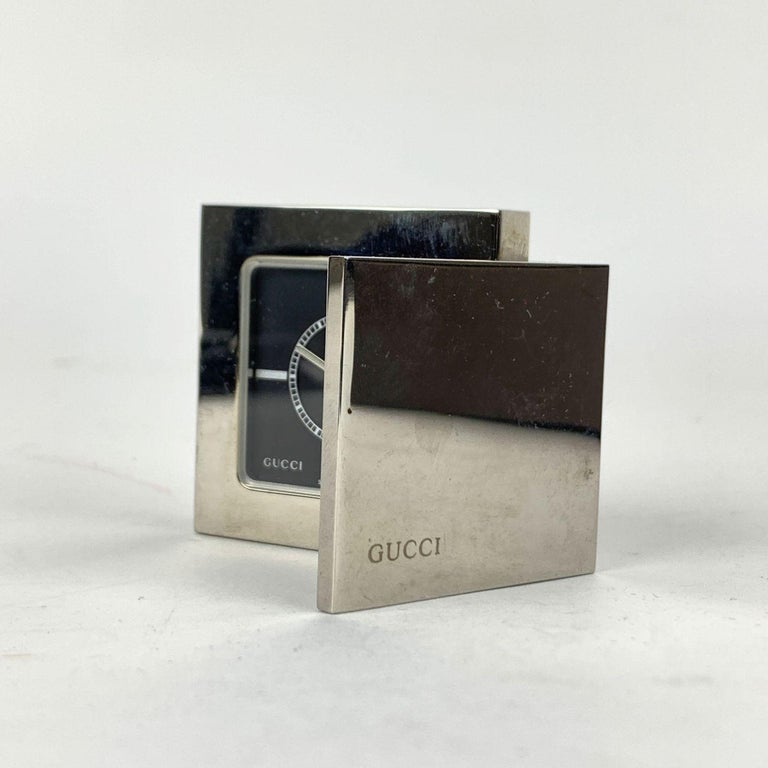 Gucci Vintage Stainless Steel Desk Table Travel Alarm Clock 0840 at 1stDibs
