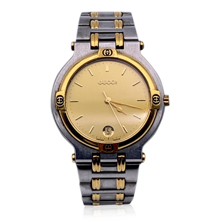 Gucci Vintage Stainless Steel Mod 9000 G Wrist Watch Gold Dial For Sale ...