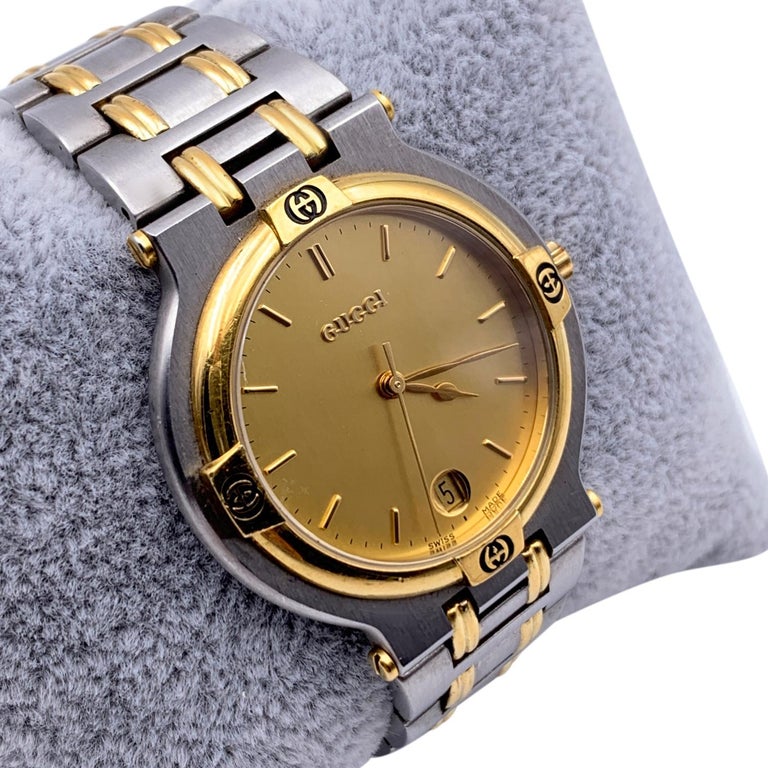 Gucci Vintage Stainless Steel Mod 9000 G Wrist Watch Gold Dial For Sale ...