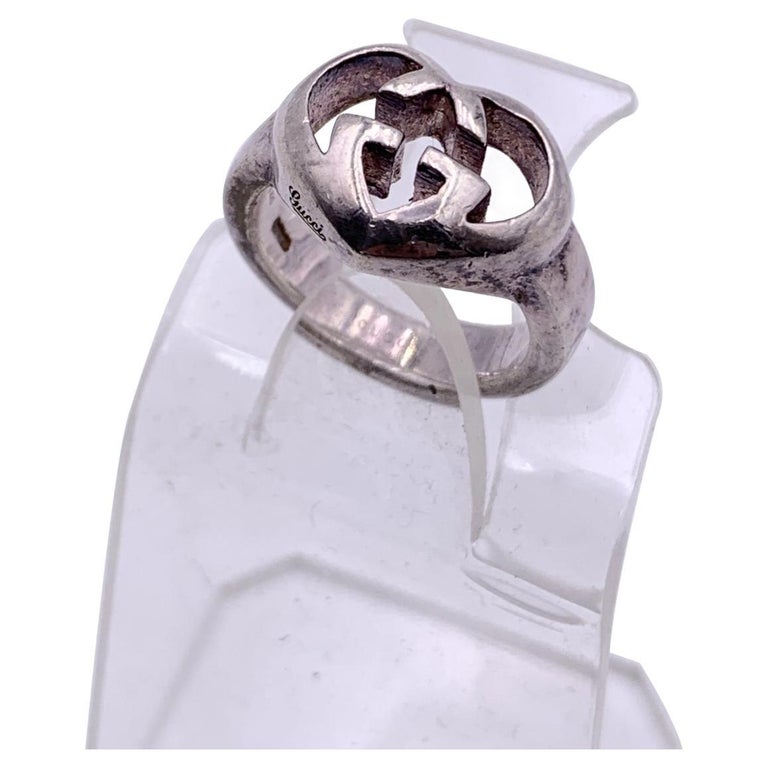 Gucci Vintage Sterling Silver Love Britt Heart GG Logo Ring Size 14 For ...