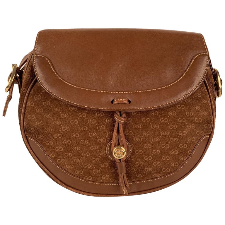Gucci Vintage Tan Monogram Suede and Leather Shoulder Bag For Sale at ...