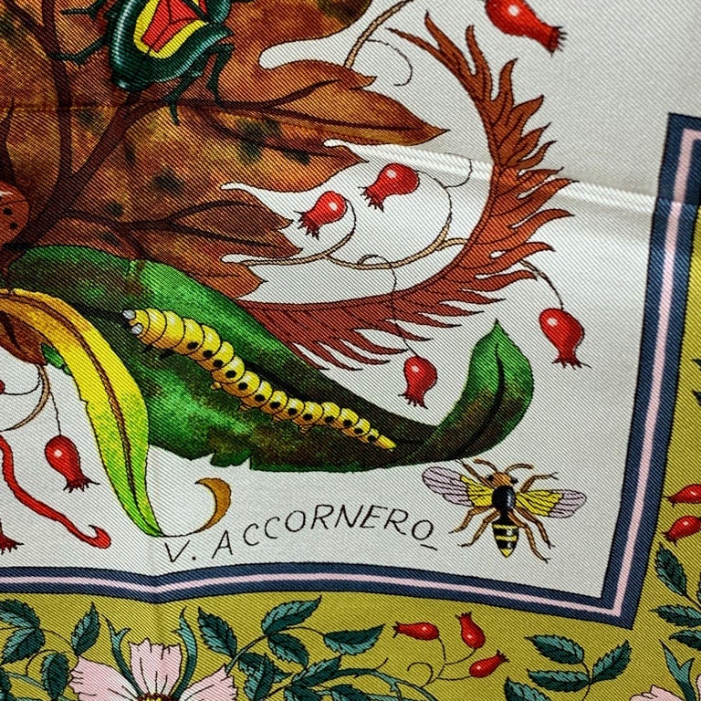 Gucci Vintage Yellow Accornero Leaves and Insects Silk Scarf 1970 For ...