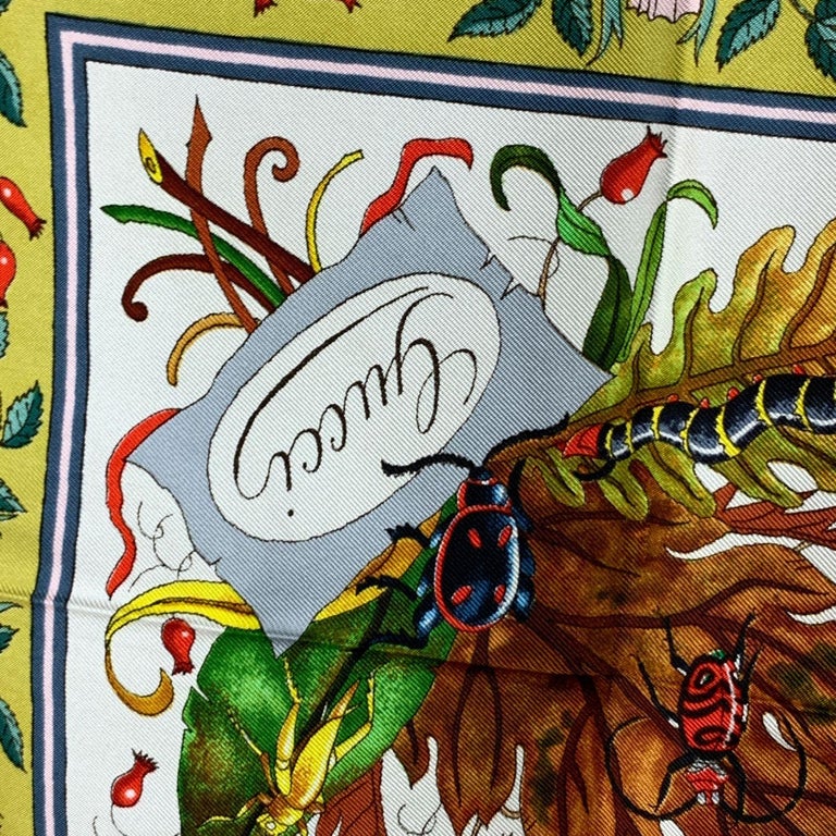 Gucci Vintage Yellow Accornero Leaves and Insects Silk Scarf 1970 For ...