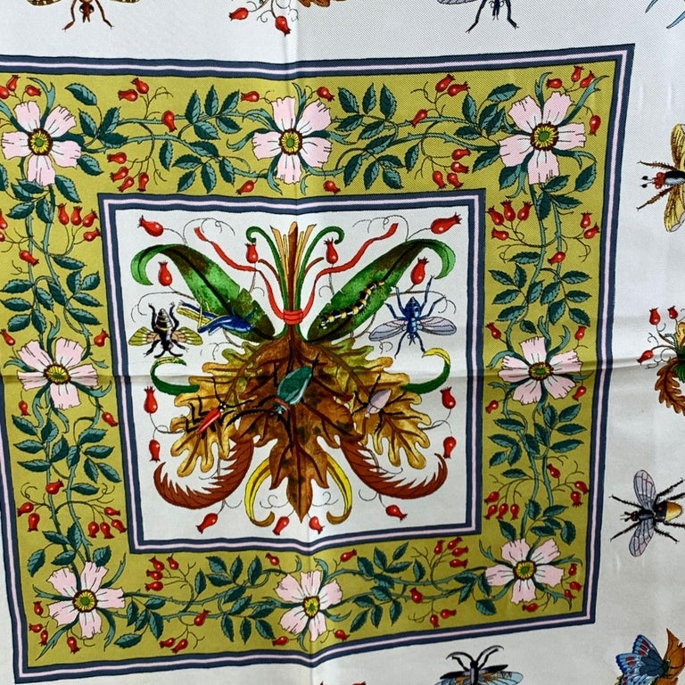 Gucci Vintage Yellow Accornero Leaves and Insects Silk Scarf 1970 For ...