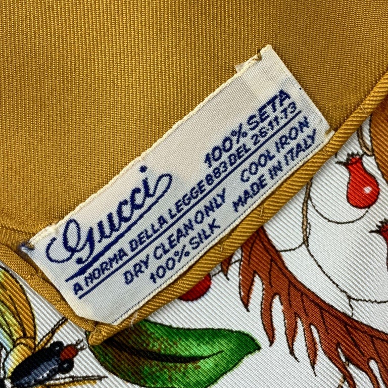 Gucci Vintage Yellow Accornero Leaves and Insects Silk Scarf 1970 For ...