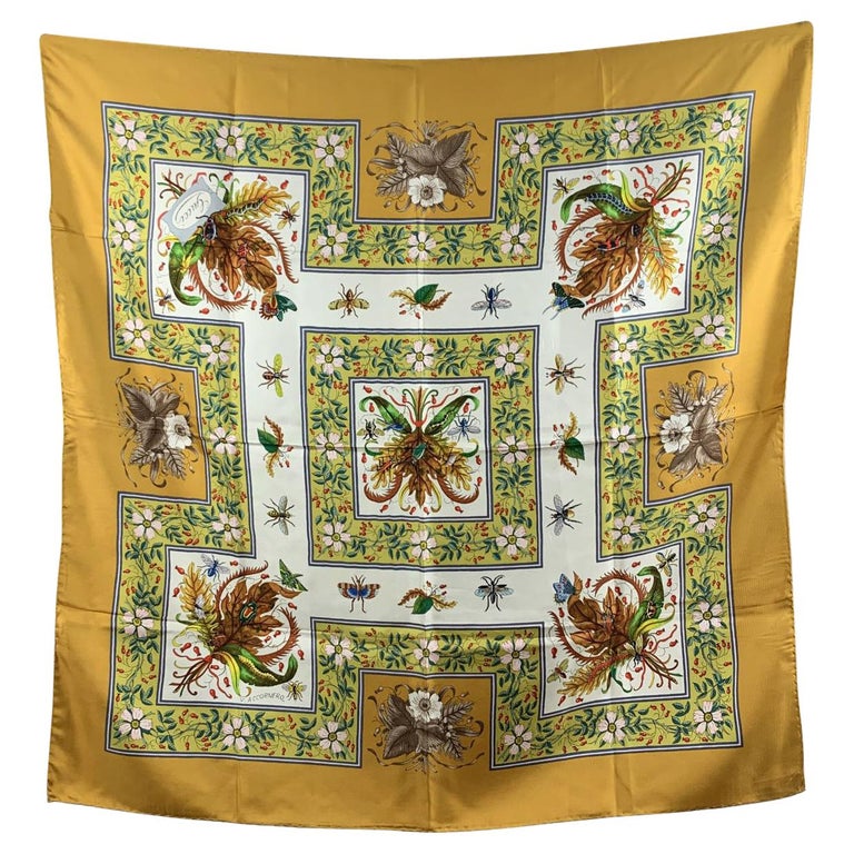 Gucci Vintage Yellow Accornero Leaves and Insects Silk Scarf 1970 For ...