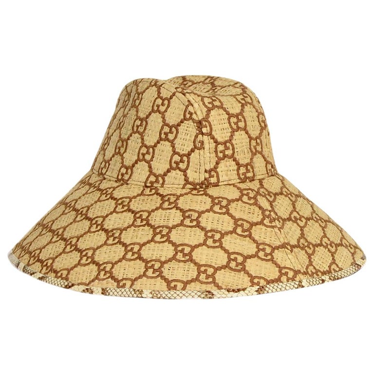 Gucci Watersnake-Trimmed Monogram Embroidered Raffia Hat sz Large rt ...