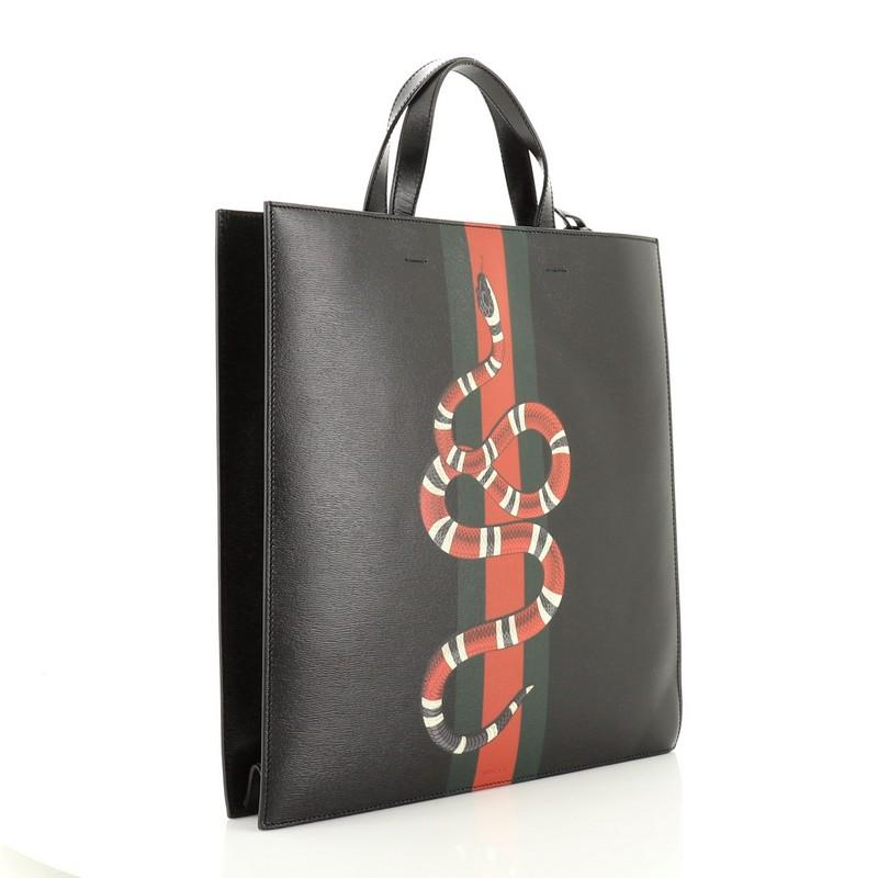 Gucci Web and Snake Convertible Soft Open Tote Printed Leather Tall at ...