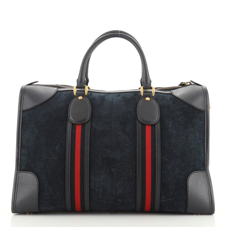 Gucci Web Convertible Duffle Bag Suede Medium at 1stDibs | gucci duffle ...