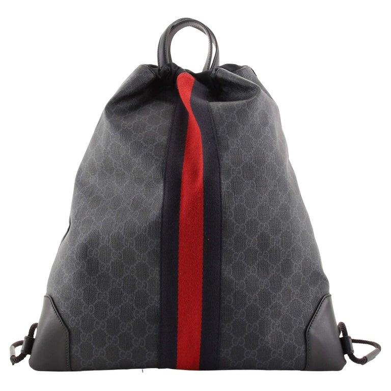 Gucci Web Drawstring Backpack GG Coated Canvas Large For Sale at 1stDibs