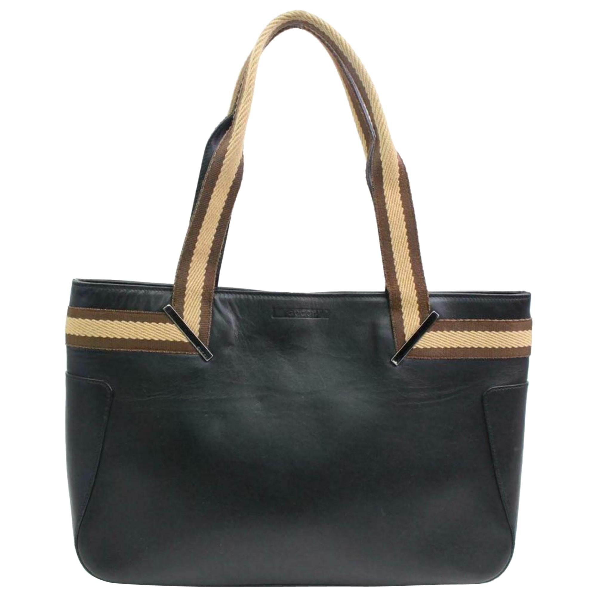 Gucci Web Handle 870650 Black Leather Tote For Sale at 1stDibs