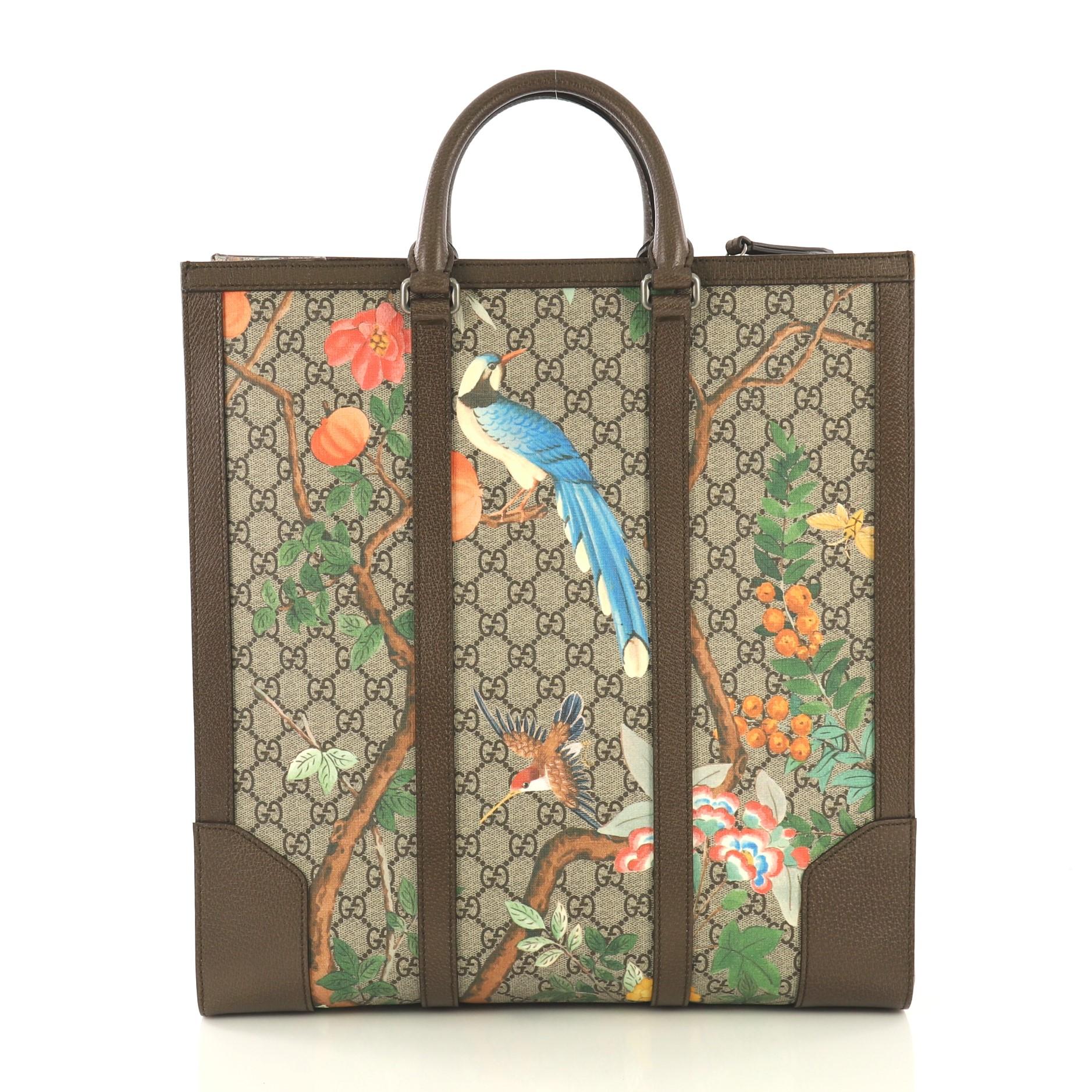 Gucci Web Strap Convertible Tote Tian Print GG Coated Canvas Tall at ...