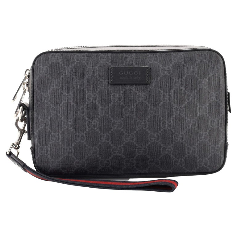 Gucci Web Wristlet Clutch GG Coated Canvas and Leather For Sale at 1stDibs