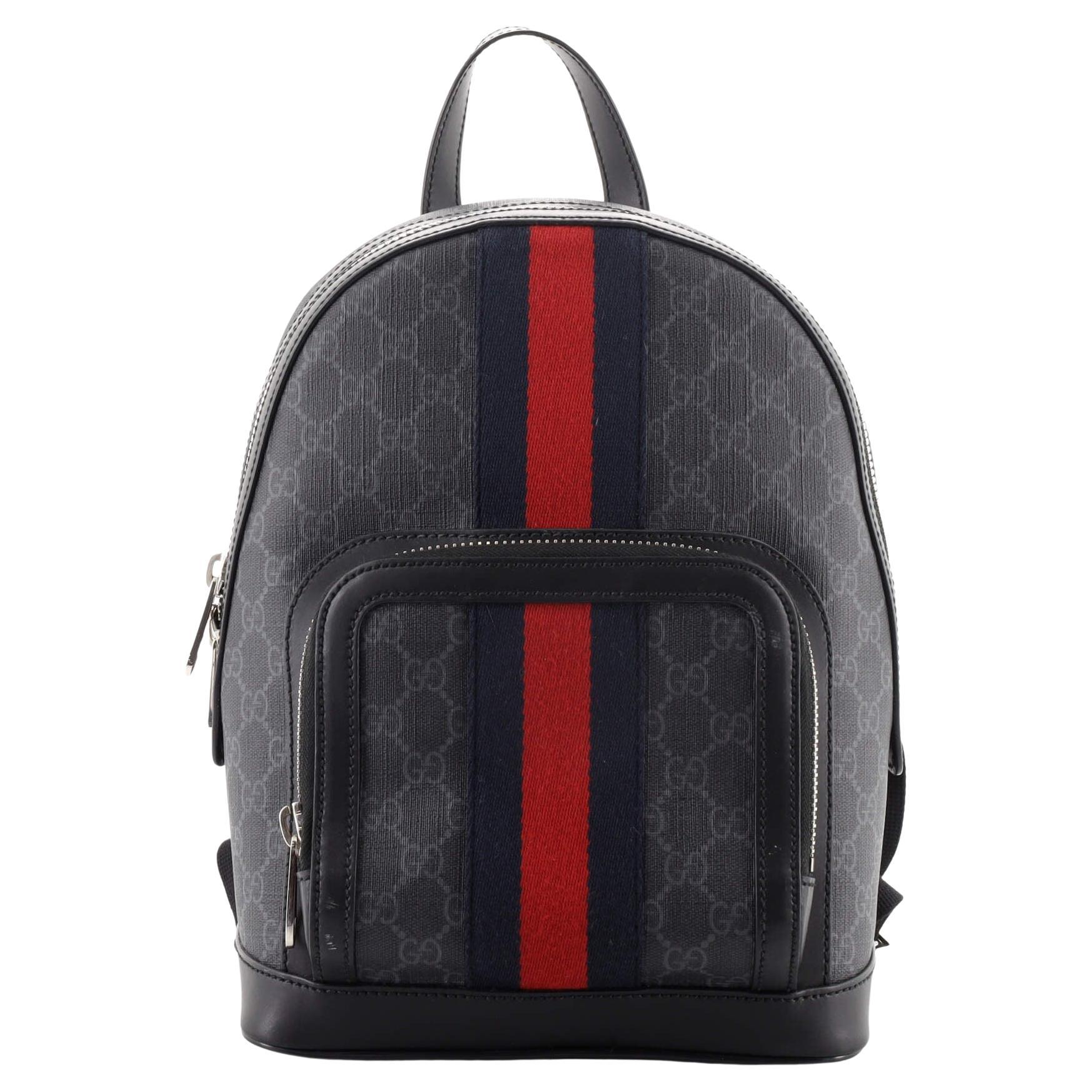 Gucci Web Zip Pocket Backpack GG Coated Canvas Small For Sale at 1stDibs