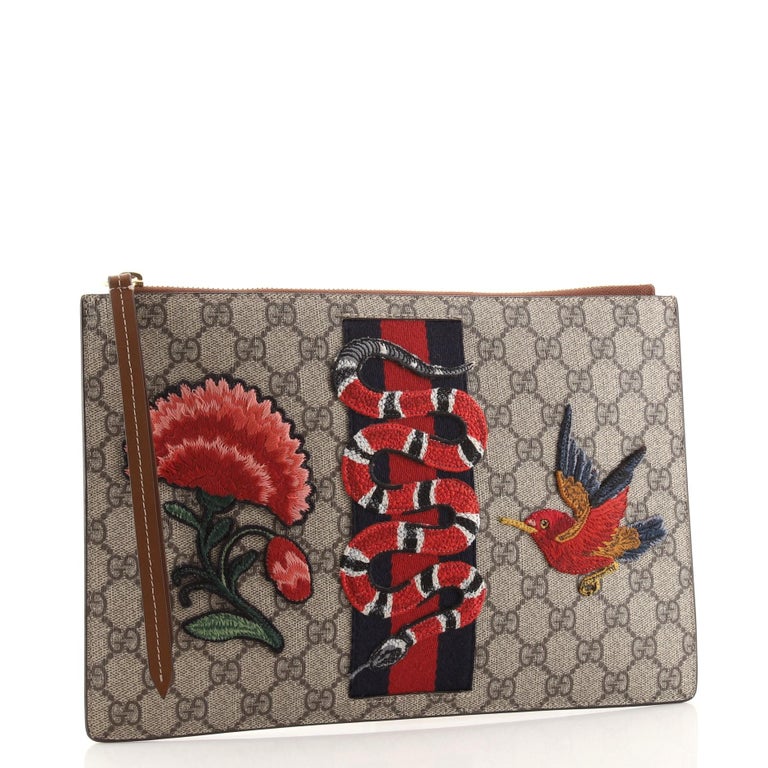 Gucci Web Zipped Pouch GG Coated Canvas with Applique Large at 1stDibs