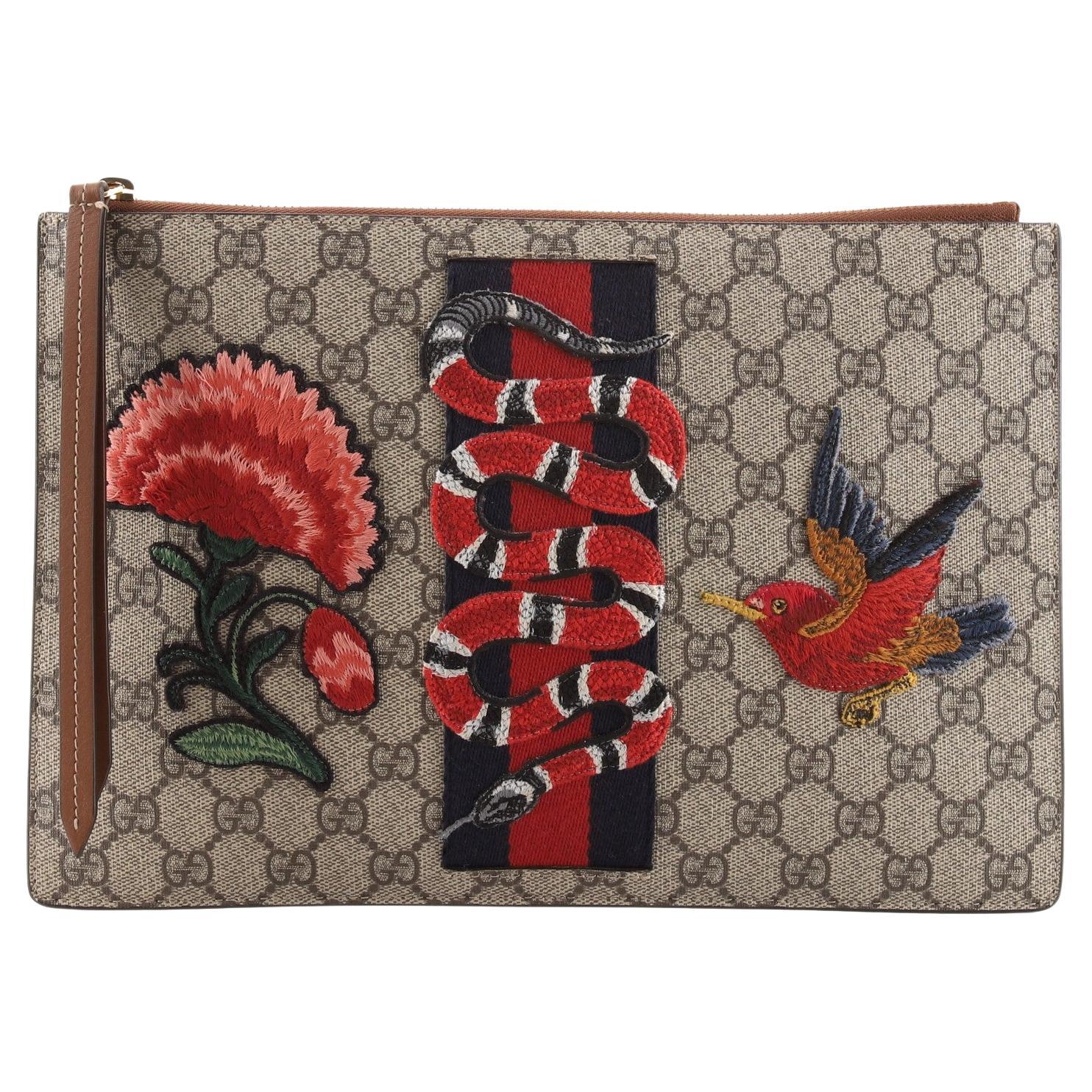 Gucci Web Zipped Pouch GG Coated Canvas with Applique Large at 1stDibs