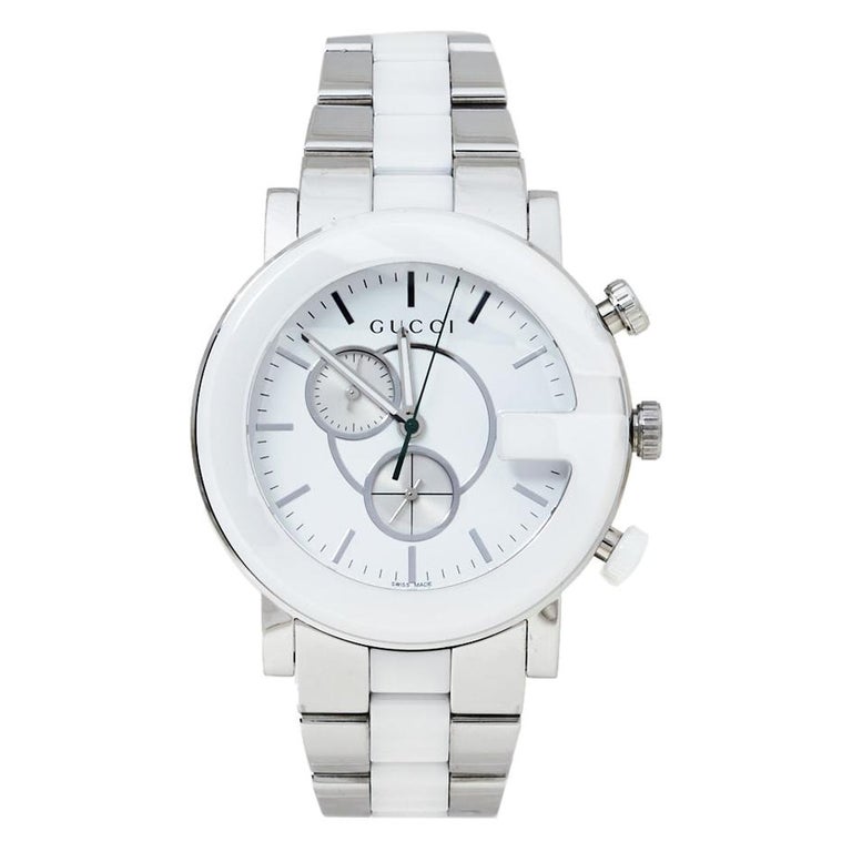 Gucci White Ceramic and Stainless Steel G Chrono 101M Men's Wristwatch ...