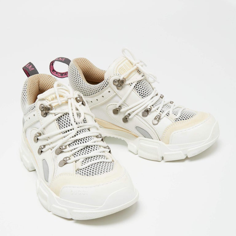 Gucci White/Cream Mesh and Leather Flashtrek Sneakers Size 38.5 For ...