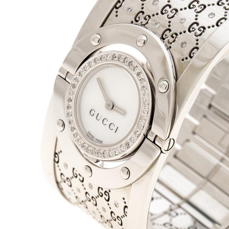 Gucci White Diamond Stainless Steel Twirl Women's Wristwatch 23 mm For ...