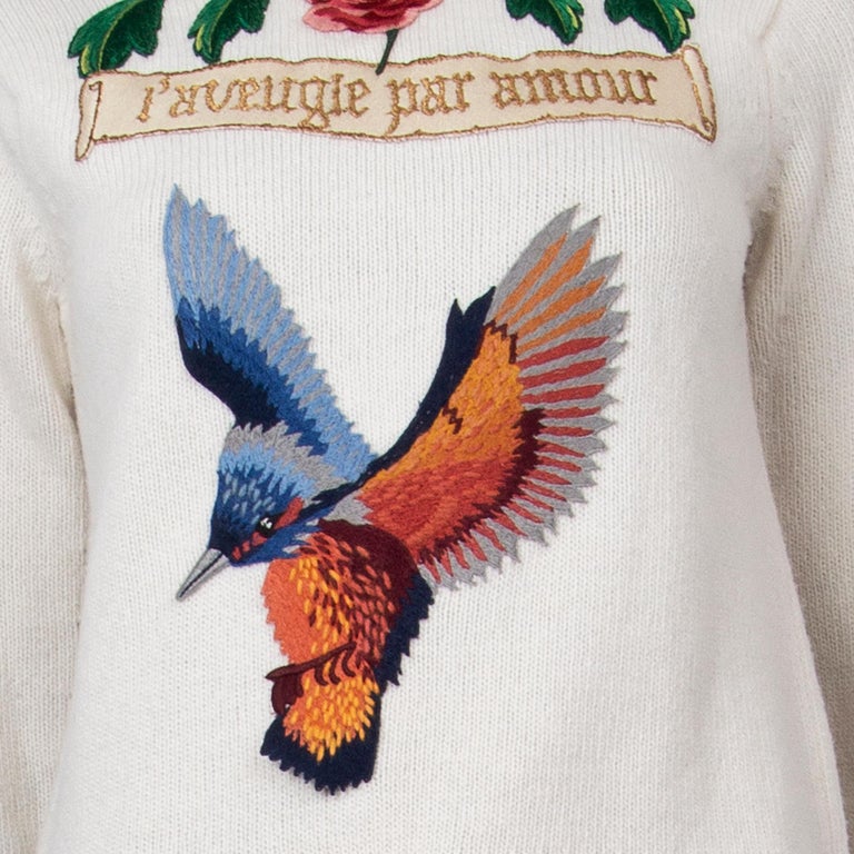 GUCCI white EMBROIDERED L'AVEUGLE PAR AROUR HUMMINGBIRD Sweater S at ...