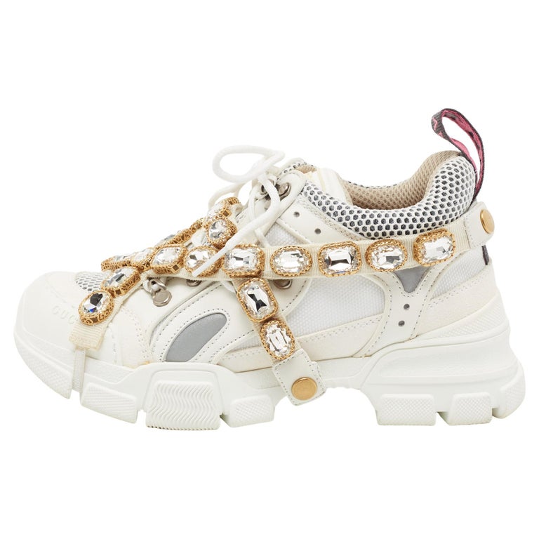 Gucci White/Grey Mesh And Leather Flashtrek Low Top Sneakers Size 36 ...