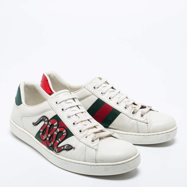 Gucci White Leather Ace Embroidered Snake Sneakers Size 42 For Sale at ...