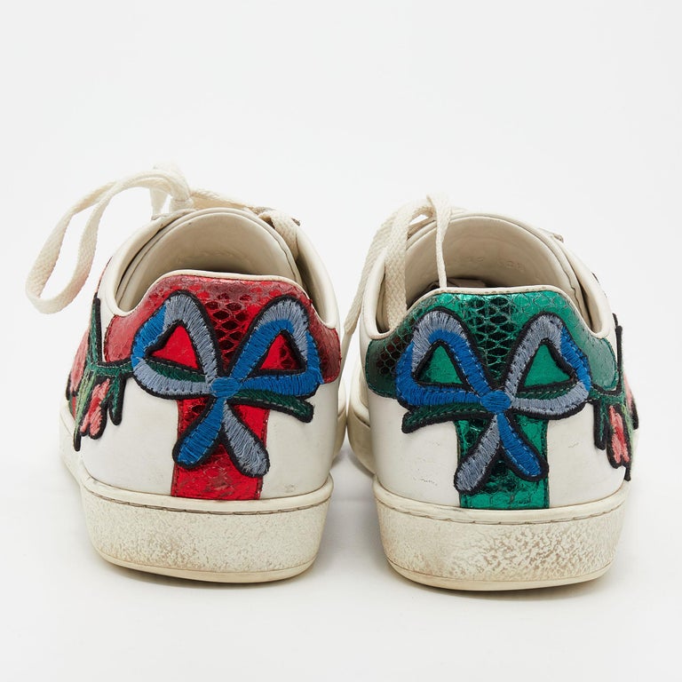 Gucci White Leather Ace Floral Embroidered Low Top Sneakers Size 38.5 ...