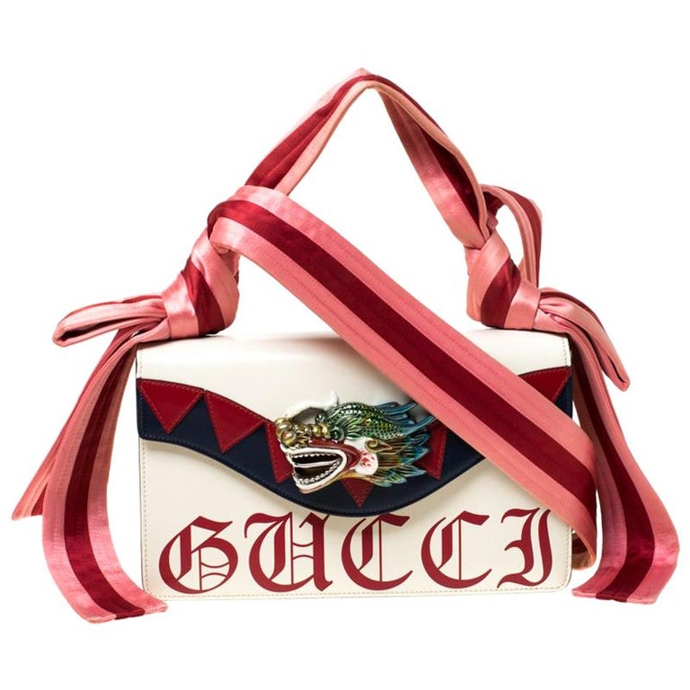 Gucci White Leather and Satin Naga Dragon Head Shoulder Bag at 1stDibs