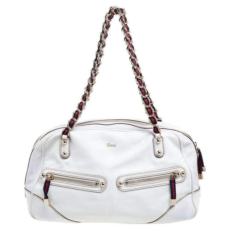 Gucci White Leather Capri Chain Satchel For Sale at 1stDibs