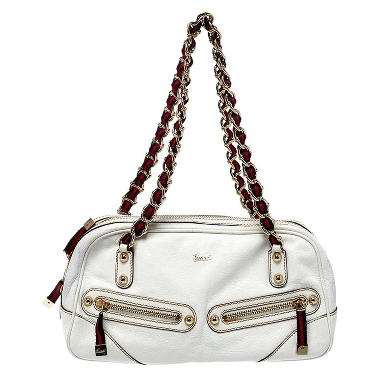 Gucci White Leather Capri Chain Zip Shoulder Bag at 1stDibs