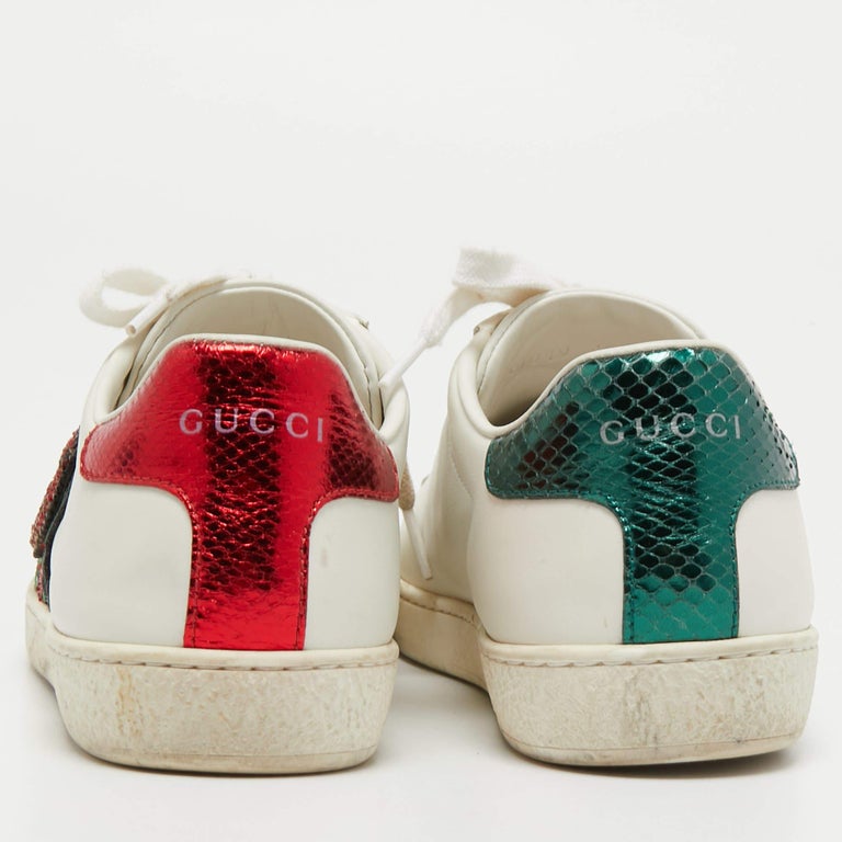 Gucci White Leather Embellished Lip Ace Sneakers Size 37 For Sale at ...