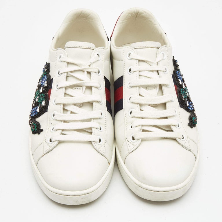 Gucci White Leather Embellished Snake Ace Sneakers Size 37 For Sale at ...