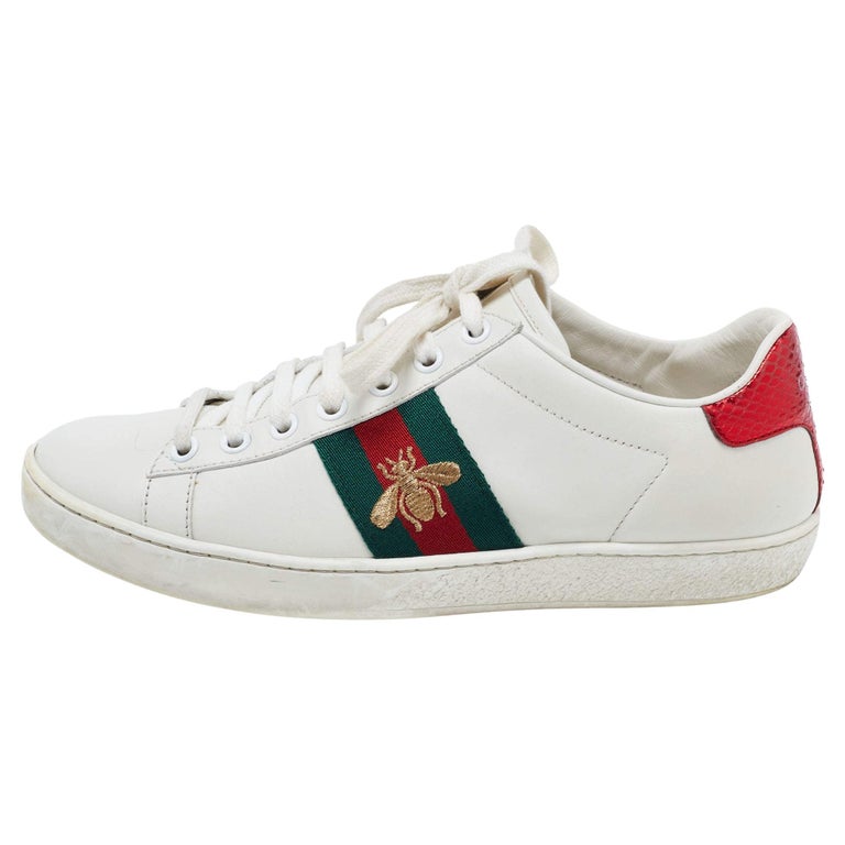 Gucci White Leather Embroidered Bee Ace Sneakers Size 36 For Sale at ...