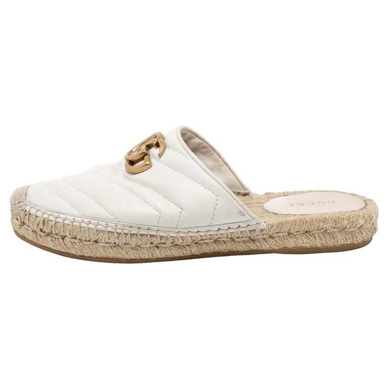 Gucci White Leather GG Marmont Espadrilles Mules Size 35.5 For Sale at ...