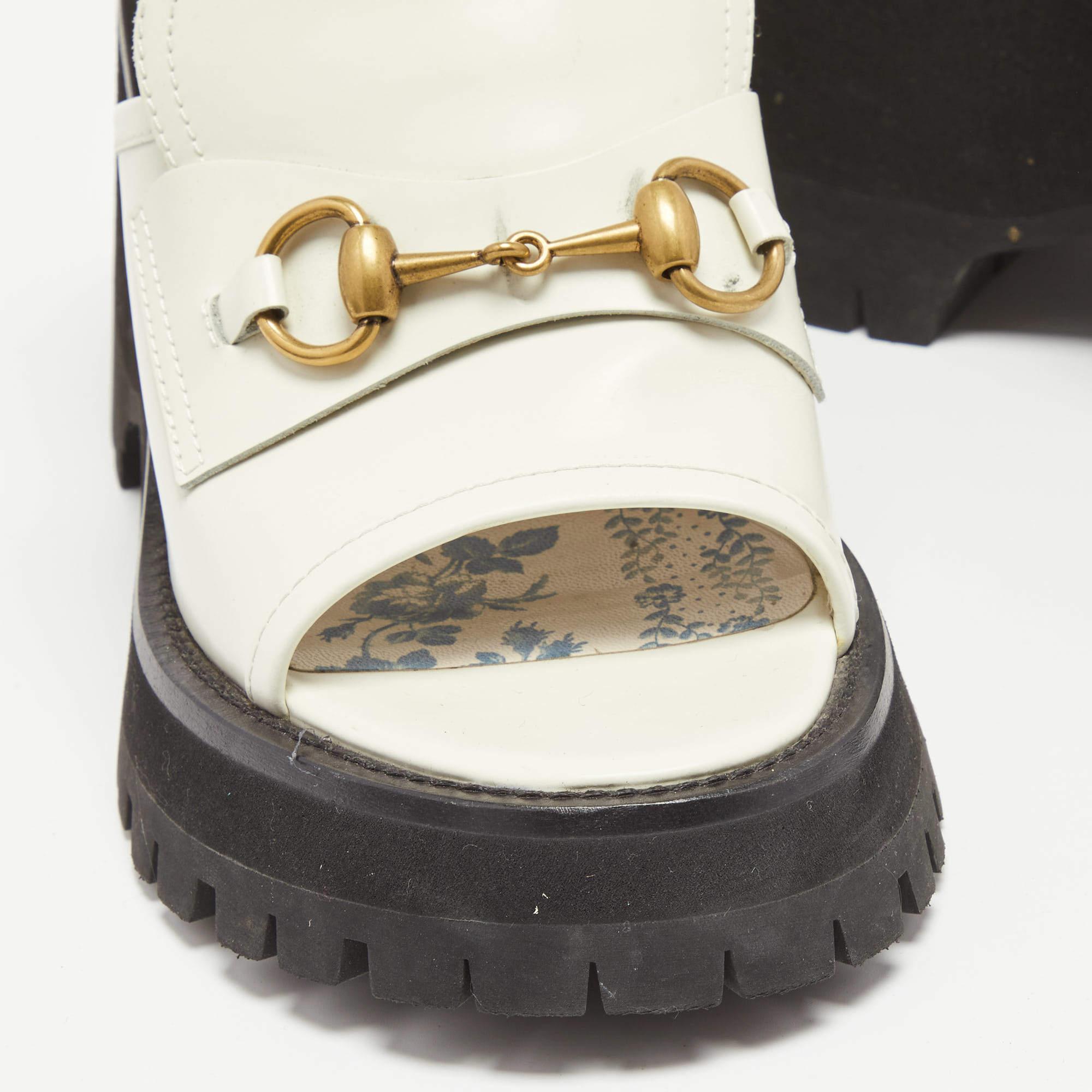 Gucci White Leather Harald Horsebit Platform Slide Sandals Size 38.5 ...