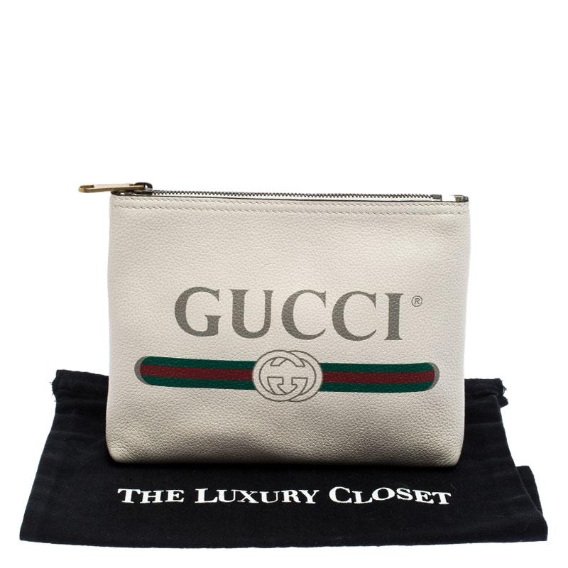 Gucci White Leather Logo Print Zip Pouch For Sale at 1stDibs | gucci ...