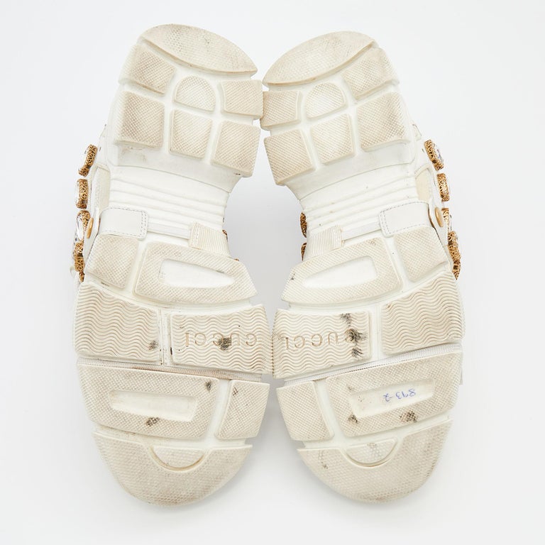 Gucci White Leather Mesh Flashtrek Removable Crystals Low Top Sneakers ...