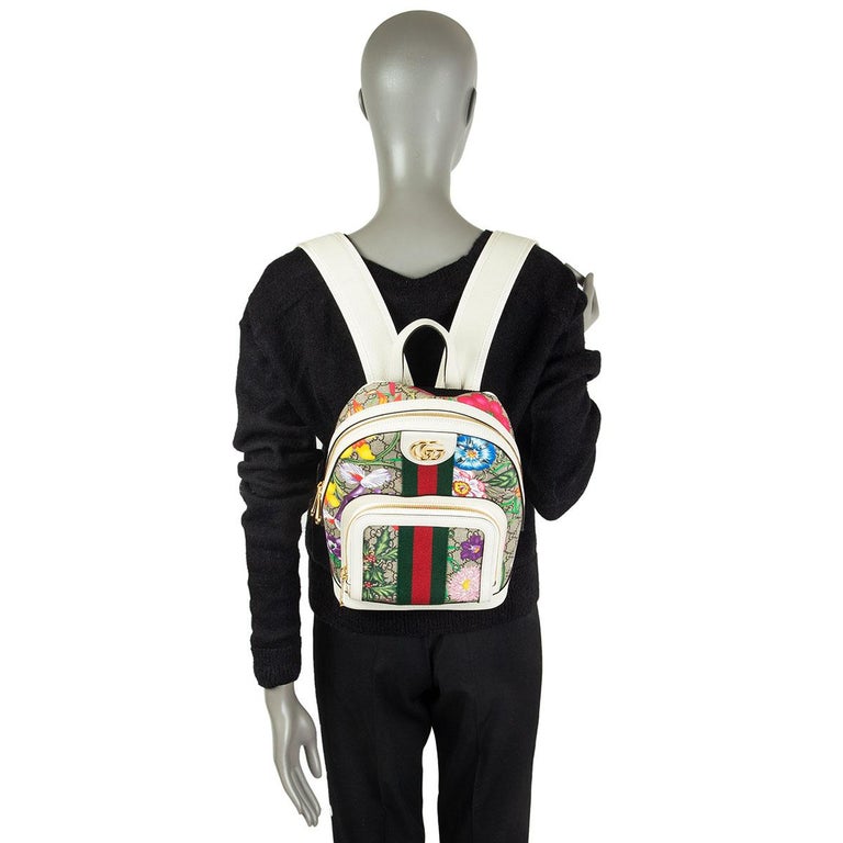 GUCCI white leather OPHIDIA GG FLORAL SMALL Backpack Bag at 1stDibs ...