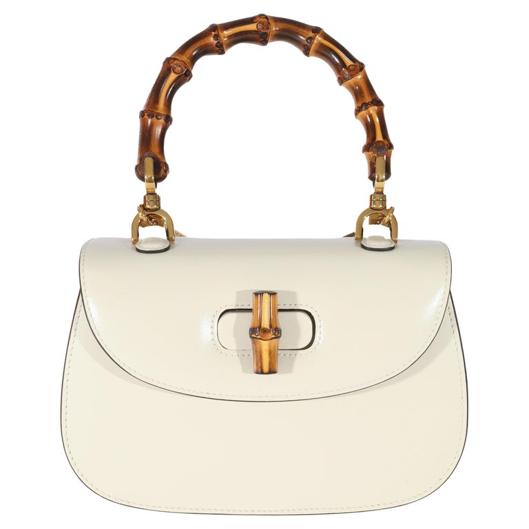 Gucci White Leather Small 1947 Bamboo Top Handle For Sale at 1stDibs