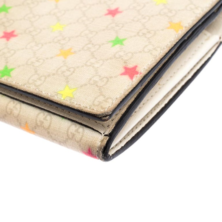 Gucci White Micro GG Supreme Canvas Neon Stars Continental Wallet For ...