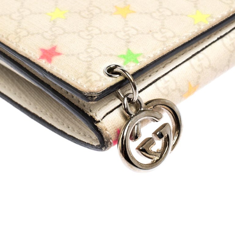 Gucci White Micro GG Supreme Canvas Neon Stars Continental Wallet For ...