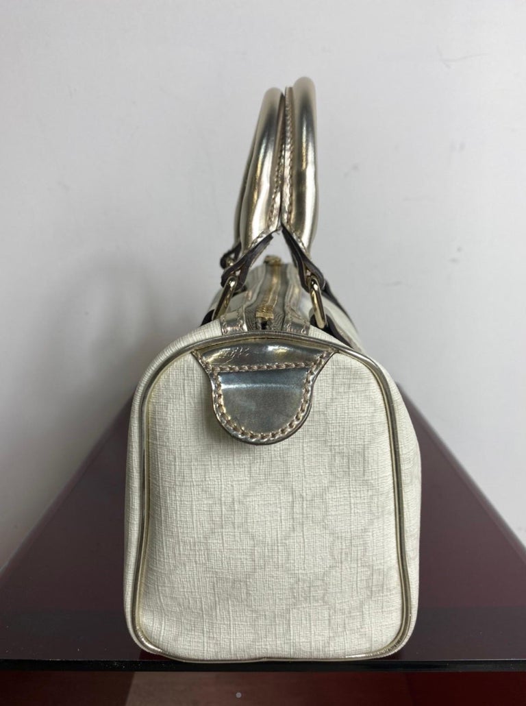 Gucci white monogram bauletto hand bag For Sale at 1stDibs