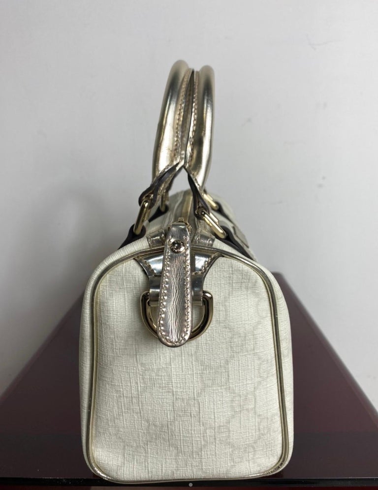 Gucci white monogram bauletto hand bag For Sale at 1stDibs