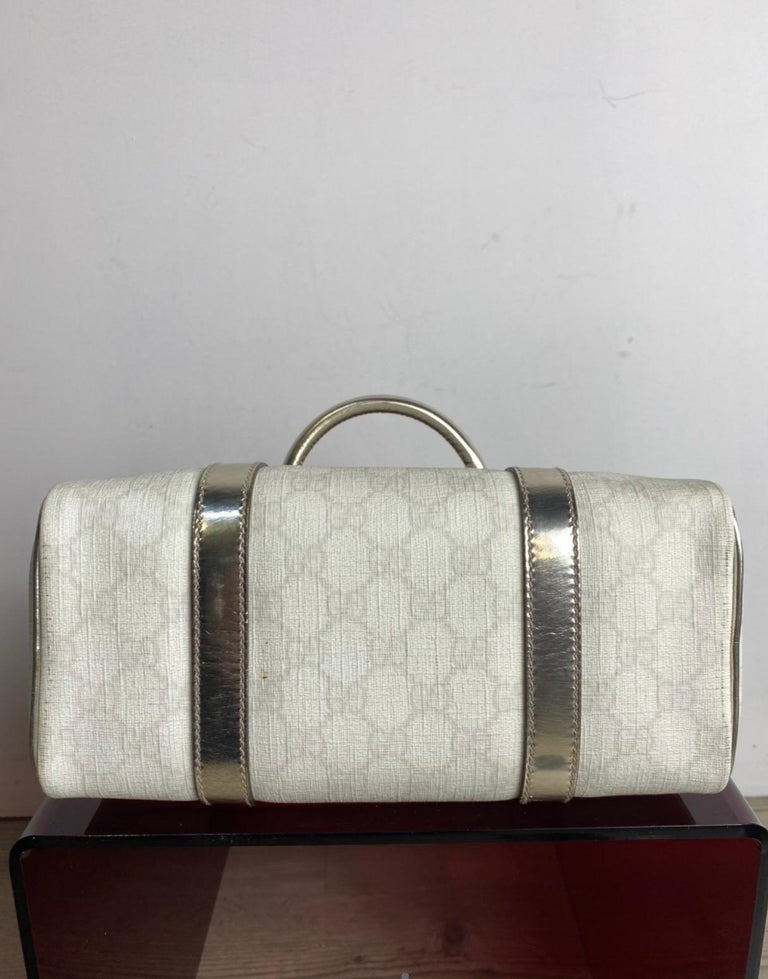 Gucci white monogram bauletto hand bag For Sale at 1stDibs